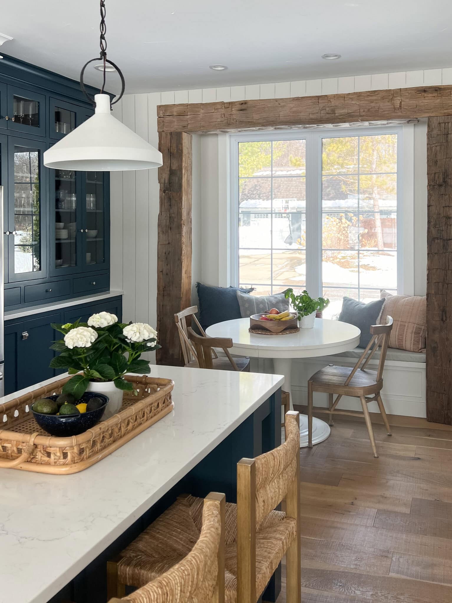 Hague Blue Breakfast Nook Cabinets - The Lilypad Cottage